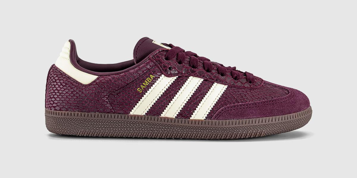 adidas Samba OG Trainers Snake Print Maroon Cream White Gold Metallic ...
